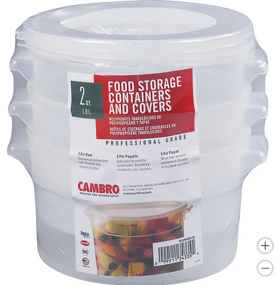 Durable Cambro 2-Quart Round Food Storage Containers Set - Stackable 3 ...