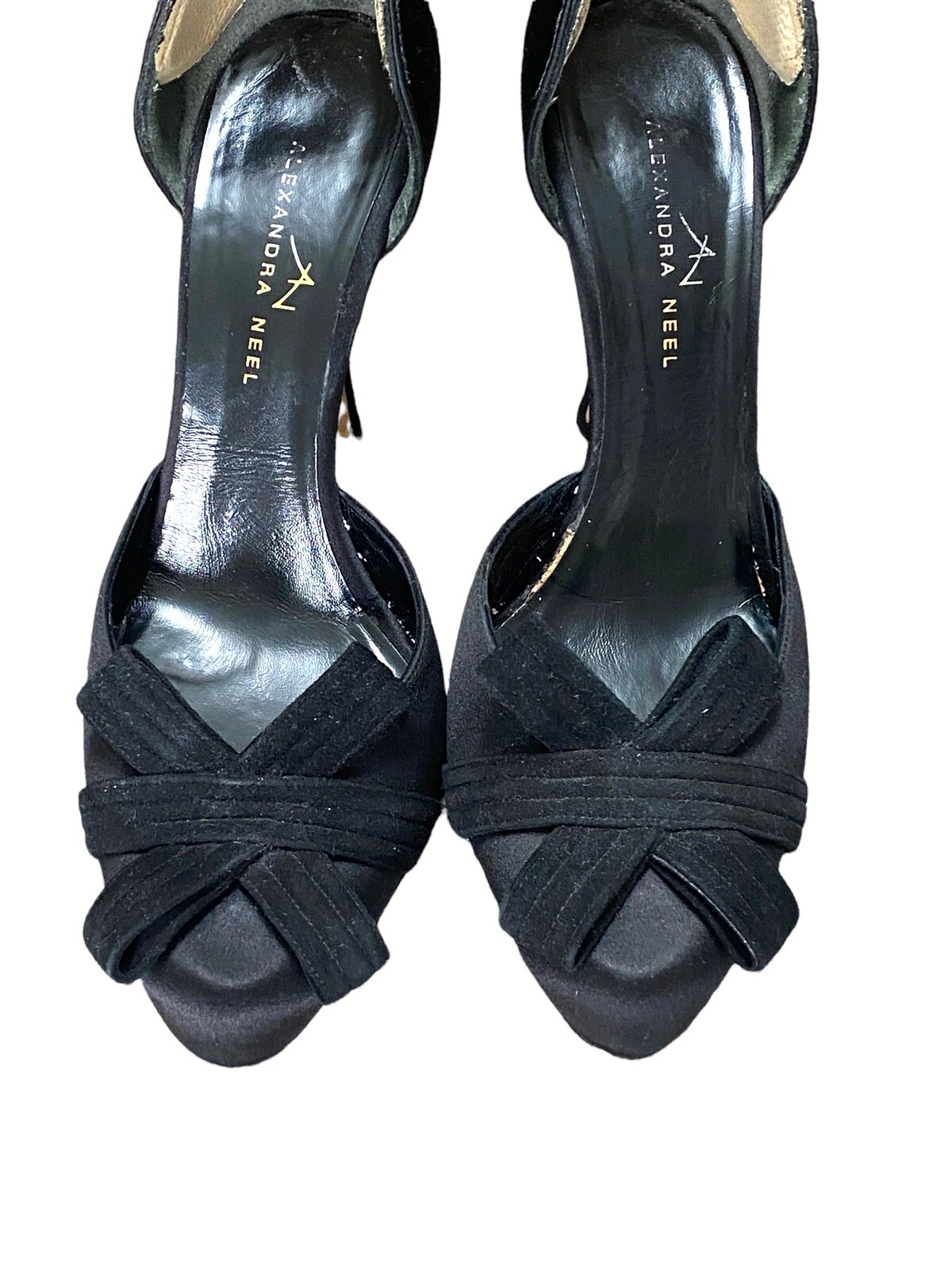 ALEXANDRA NEEL BLACK SATIN SILK SUEDE BOW D'ORSAY PUM… - Gem