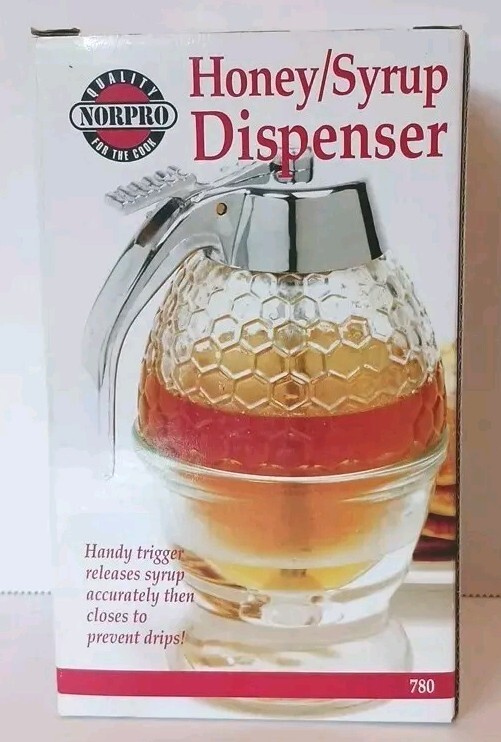 Norpro Premium Honey Syrup Dispenser Pot Jar 1 Cup Glass Bee Hive Trigger stand | eBay