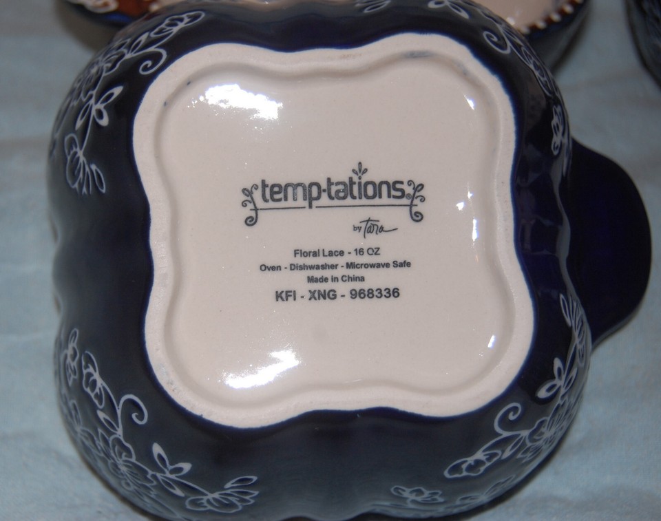 Temptations Blue Floral Lace Ramekin Bakeware Bowls, 16 oz | eBay
