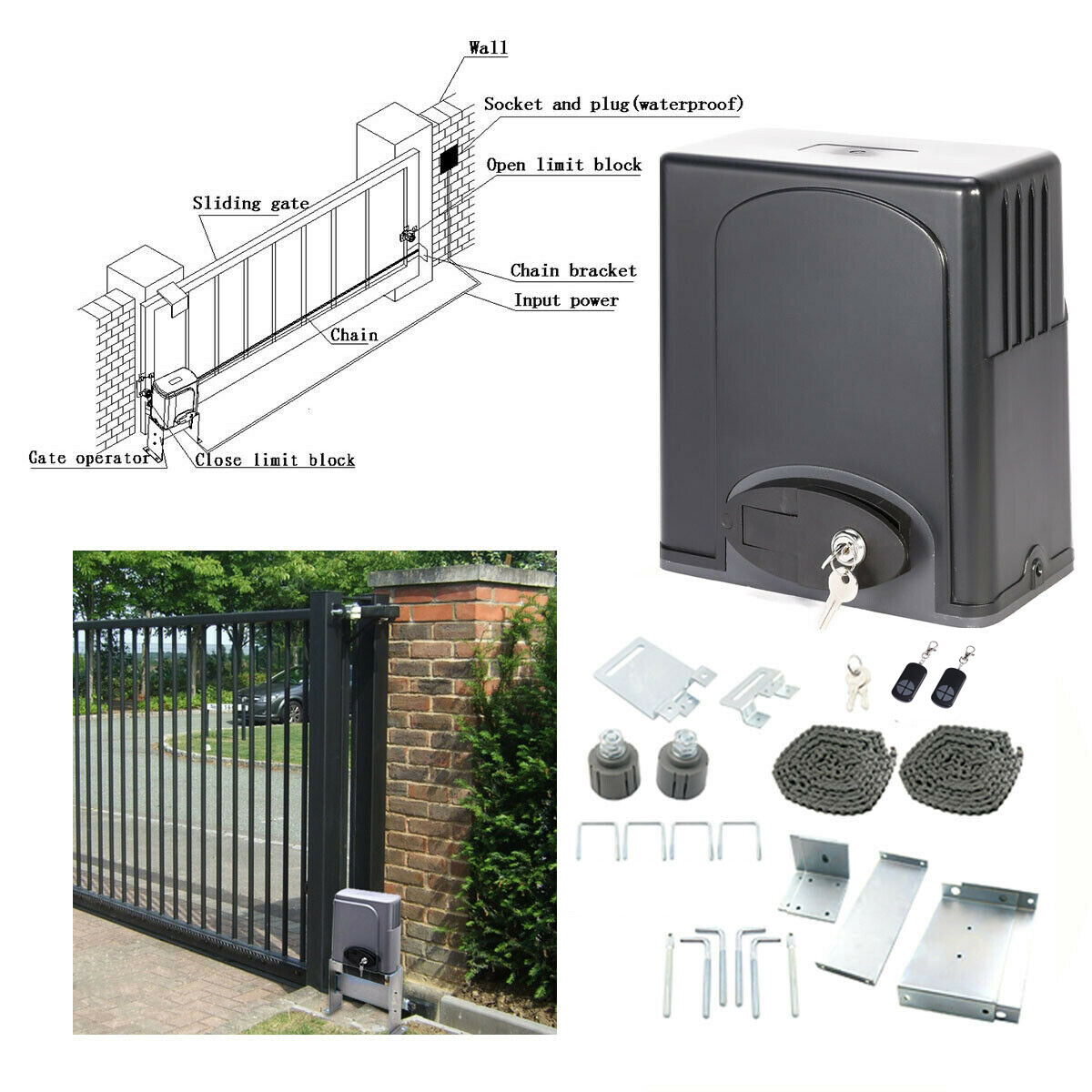 Automatic Sliding Gate Opener 1400lbs Electric Driveway Operator W/2 ...