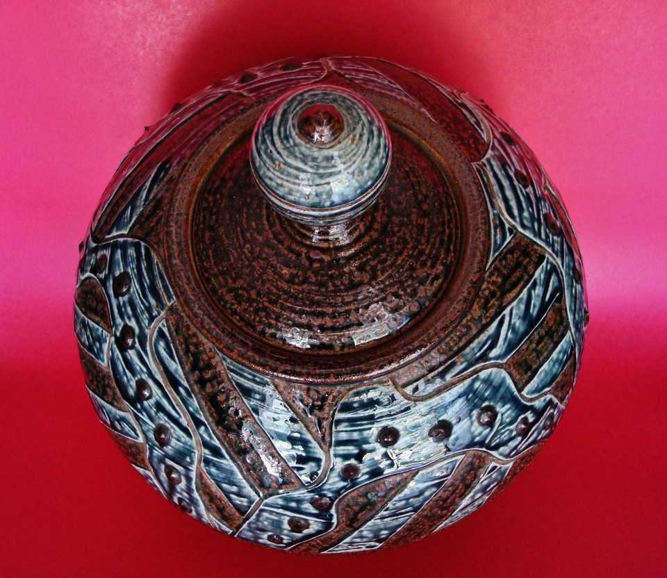 Very Large & Early JIM CONNELL Studio Pottery Covered Jar - 13 1/4"H x ...