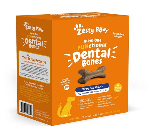 Zesty Paws Multifunctional Dental Bones for Dogs Medium, 30 Count 25-35 ...