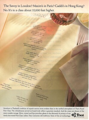 Thai Airways 1989 Advertising 1 Page Menu ' Edge 8ik Original Vintage ...