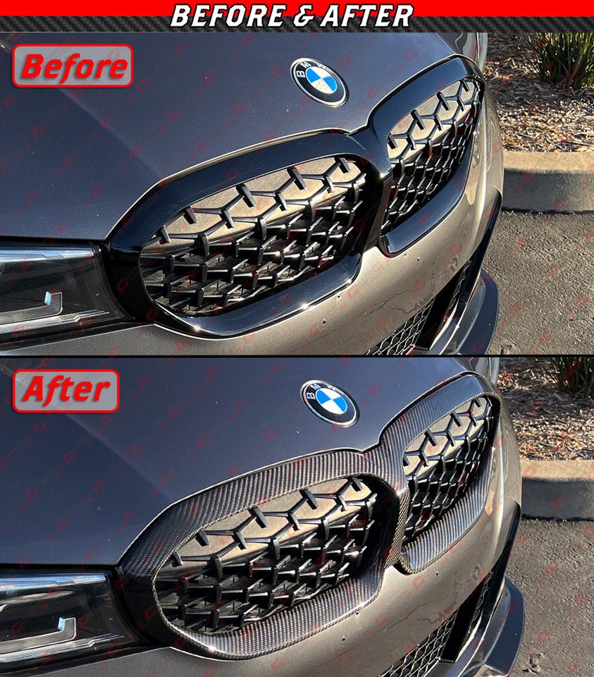 FOR 2019-22 BMW G20 330i M340i REAL CARBON FIBER GRILL GARNISH INSERT ...