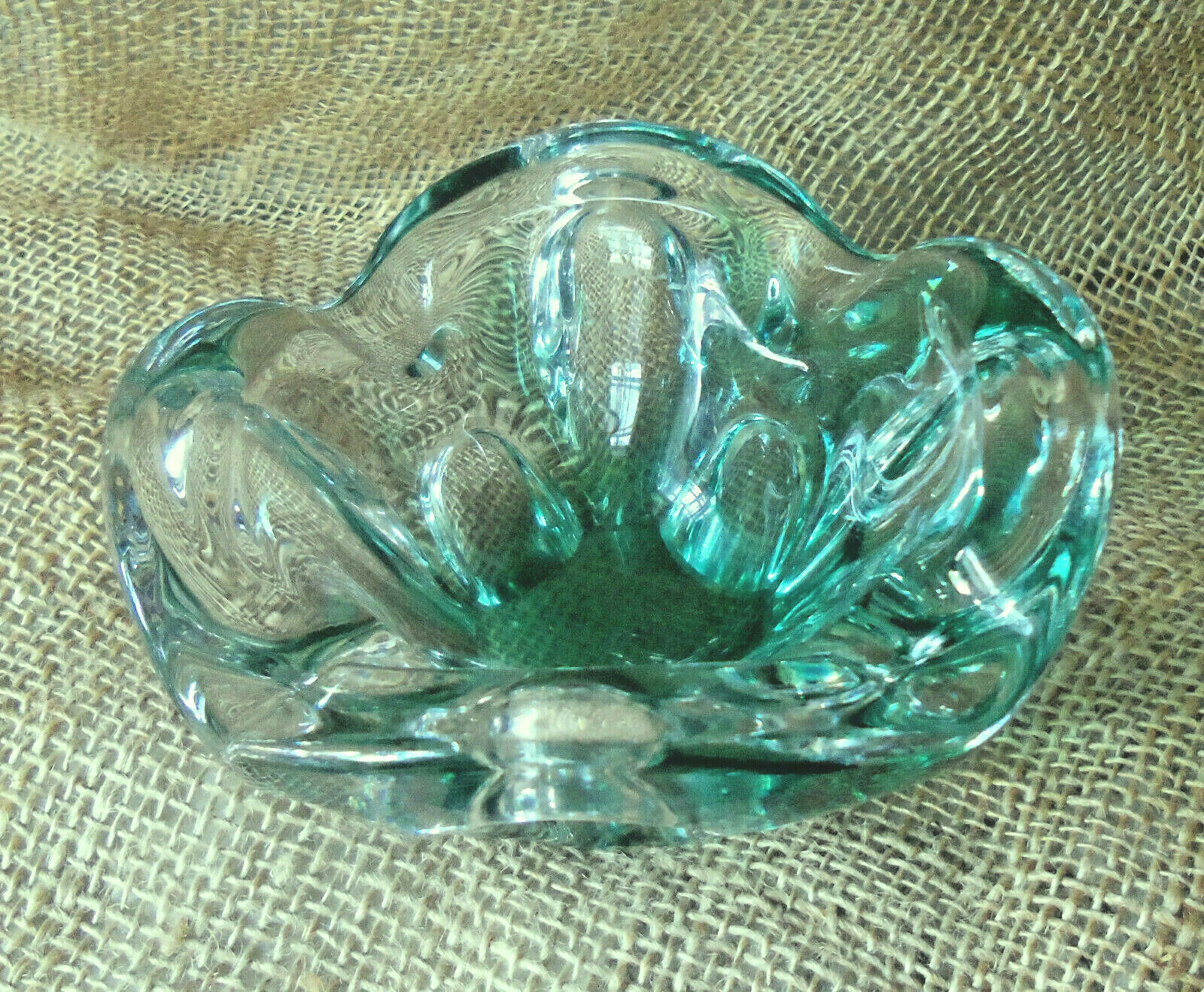 Bayel Crystal France Clear & Green Art Bowl Deep Indentations 5 1/2" | eBay