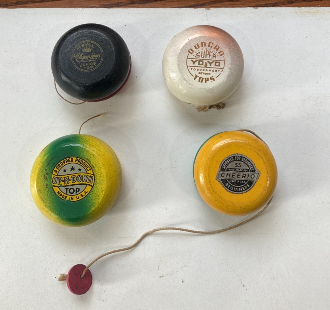 4 Vtg Yoyos Yo-Yos Up-N-Down (Gropper), Duncan Super, Cheerio 55, Royal ...