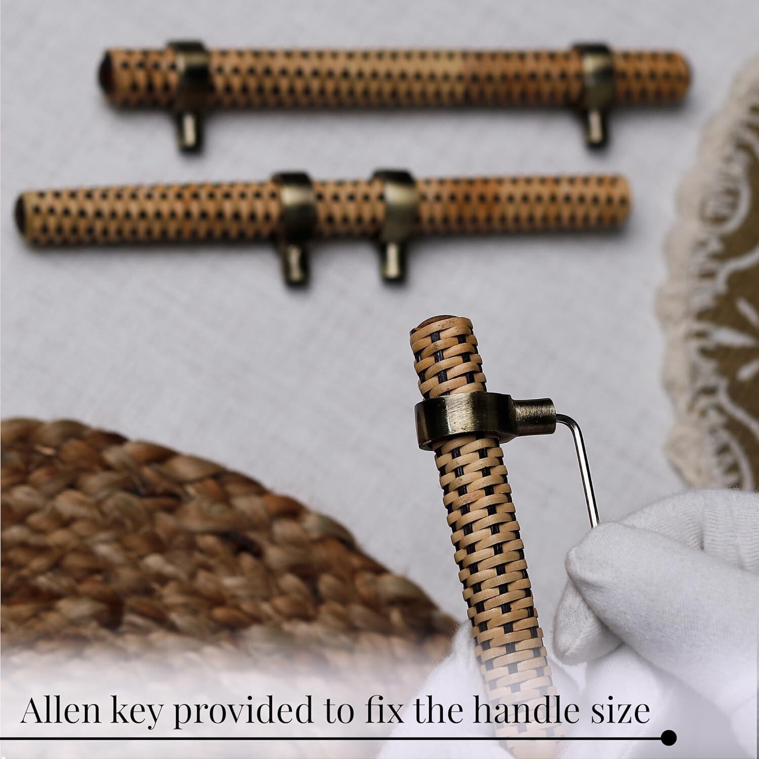 6 Pieces Adjustable Drawer Pulls Decorative Rattan Boho Wood Cabinet ...