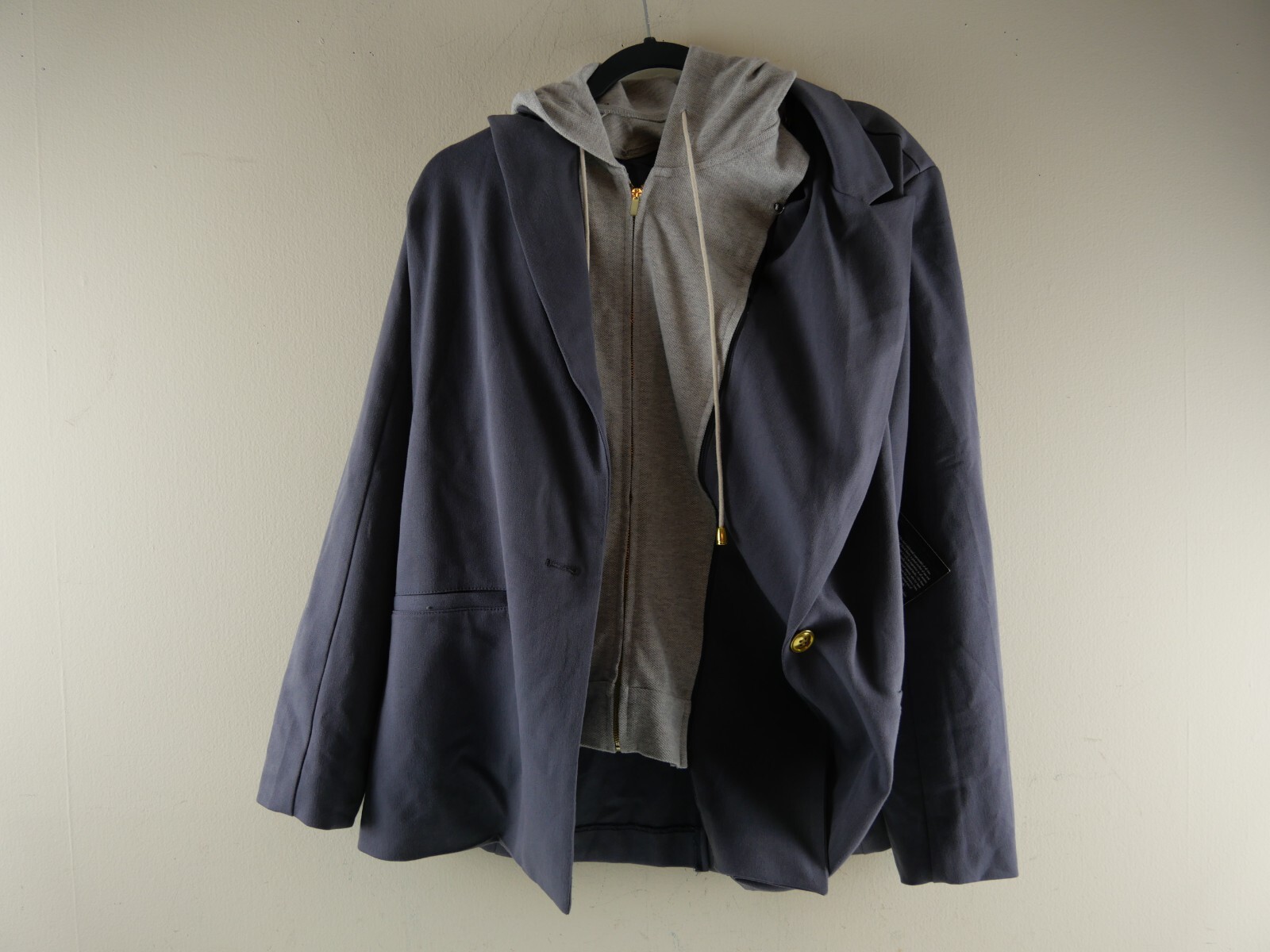 IMAN Women's M Gray Stretch Sports Jacket Blazer, Removable Hood ...