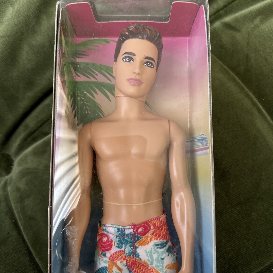 BARBIE Ken Beach Day Surf 2013 Mattel BCN28 Holding Beach Shorts Board ...