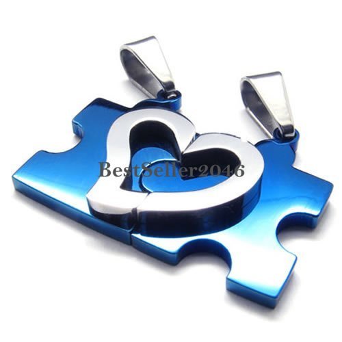 2pcs Love Heart Puzzle Men Women Couple Pendant Necklace Stainless ...