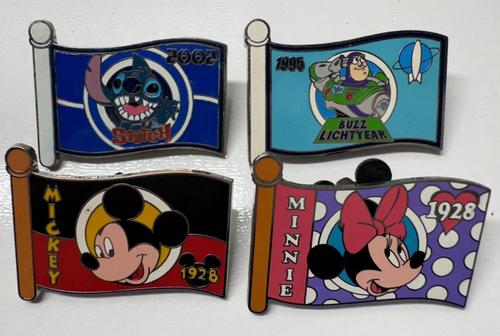 Lot of 4 Disney FLAG Pins Mickey Minnie Buzz Lightyear Stitch | eBay