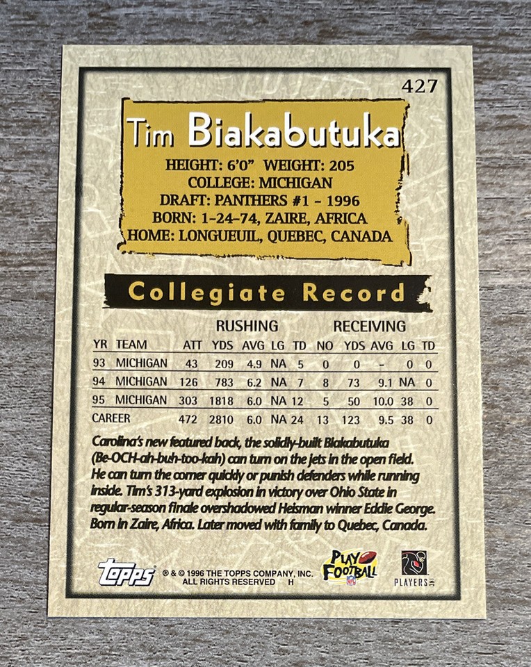Tim Biakabutuka RC 1996 Topps 40th Anniversary Panthers #427 *E458* | eBay