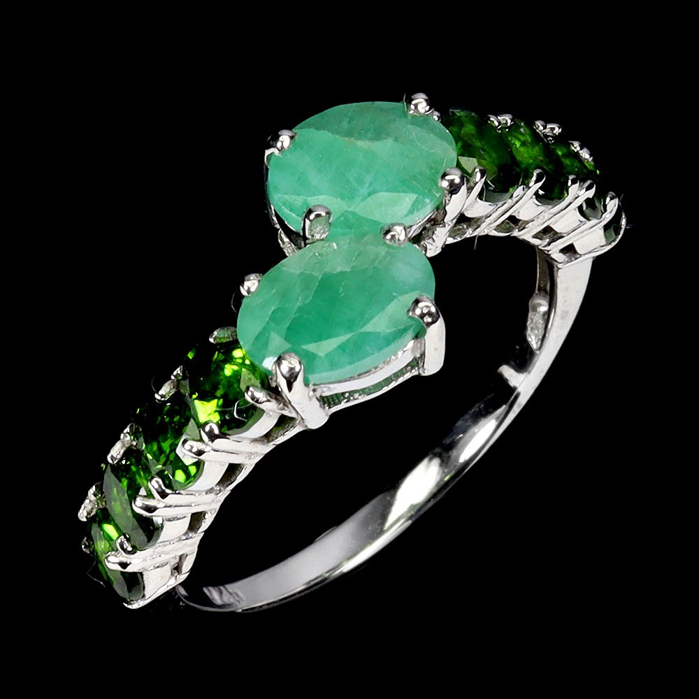 925 Sterling Silver Ring Oval Emerald 7x5mm Chrome Diopside Gemstone ...