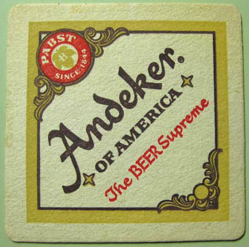 ANDEKER BEER Coaster MAT Pabst Milwaukee WISCONSIN 5cty | eBay