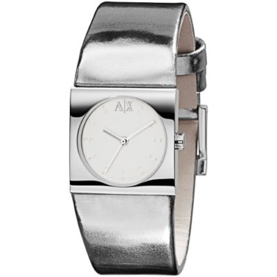 NEW ARMANI EXCHANGE SILVER SHINY METALLIC LEATHER LADY'S WATCH AX3067 ...