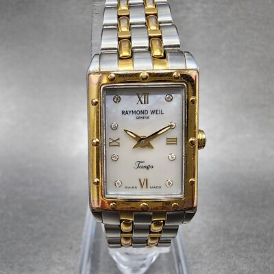 Raymond Weil Tango Tank Watch Women 19mm MOP Dial Two Tone Rectangle ...