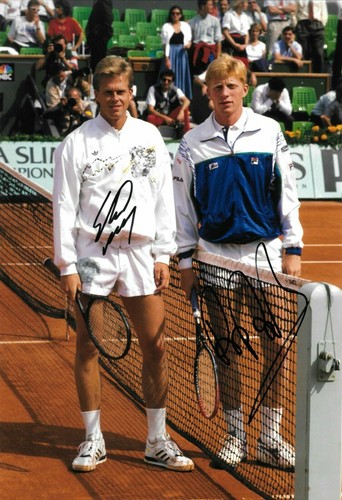 boris becker stefan edberg before match french open 1989 signed 12x8 ...