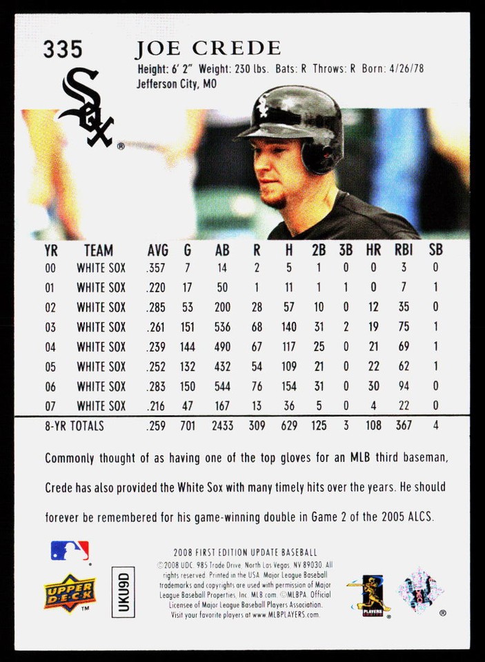 2008 Upper Deck First Edition #335 Joe Crede | eBay