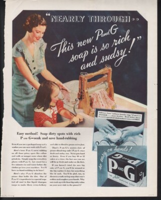 1934 PROCTOR GAMBLE FAMILY CHILD GIRL SOAP LAUNDRY WRINGER DECOR TUB ...