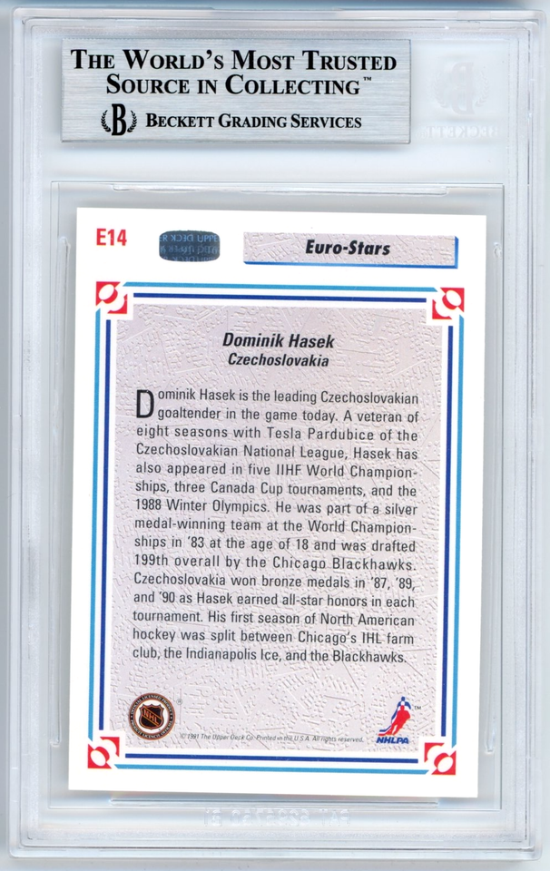 Dominik Hasek BGS 9+: 1991-92 Upper Deck Euro-Stars Rookie Insert Card ...