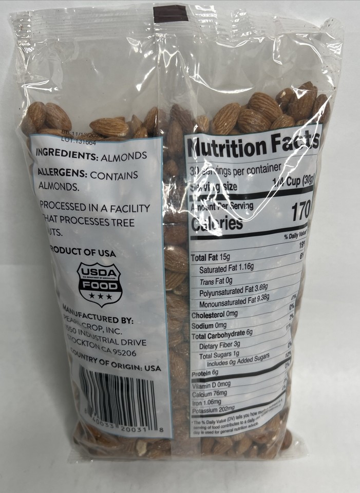 ROASTED ALMONDS WHOLE SHELLED 2LB BAG PACK NUT NUTS 32oz PEARL CROP ...