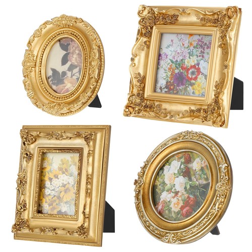 4 Pcs Vintage Picture Frames with Stand, Small Gold Frames Mini Gold ...