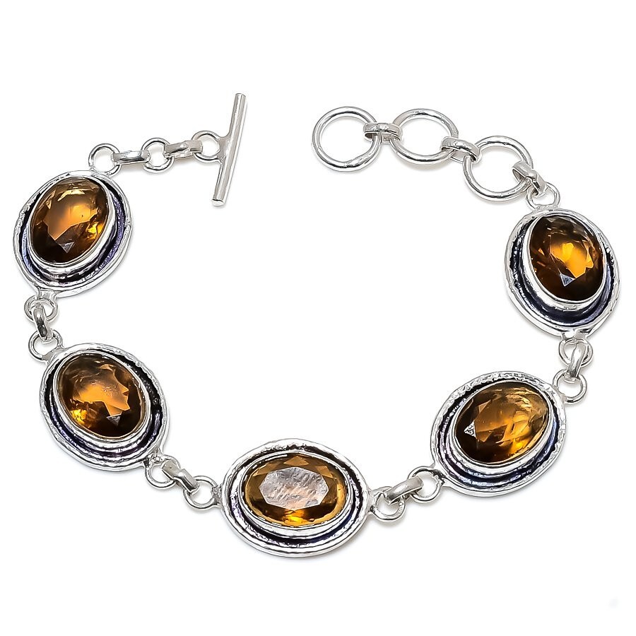 Hessonite Garnet Gemstone Handmade 925 Sterling Silver Jewelry Bracelet ...