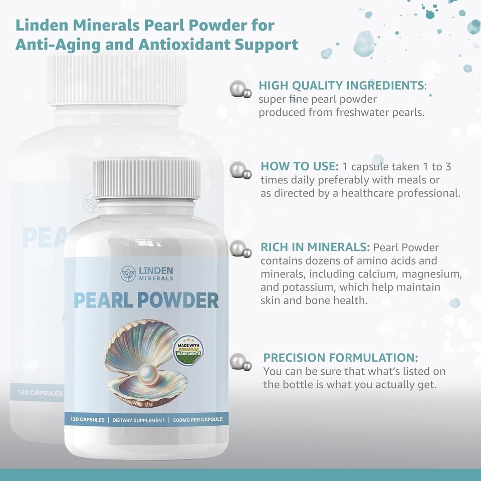 PEARL POWDER Supplement 500mg, 120 Capsules - Natural Source of Calcium ...