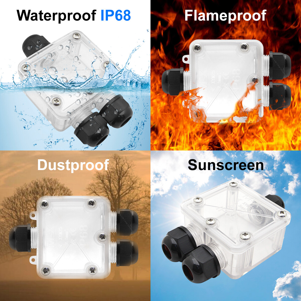 Waterproof IP68 3 Way Clear Junction Box Cable Line Connection Box ...