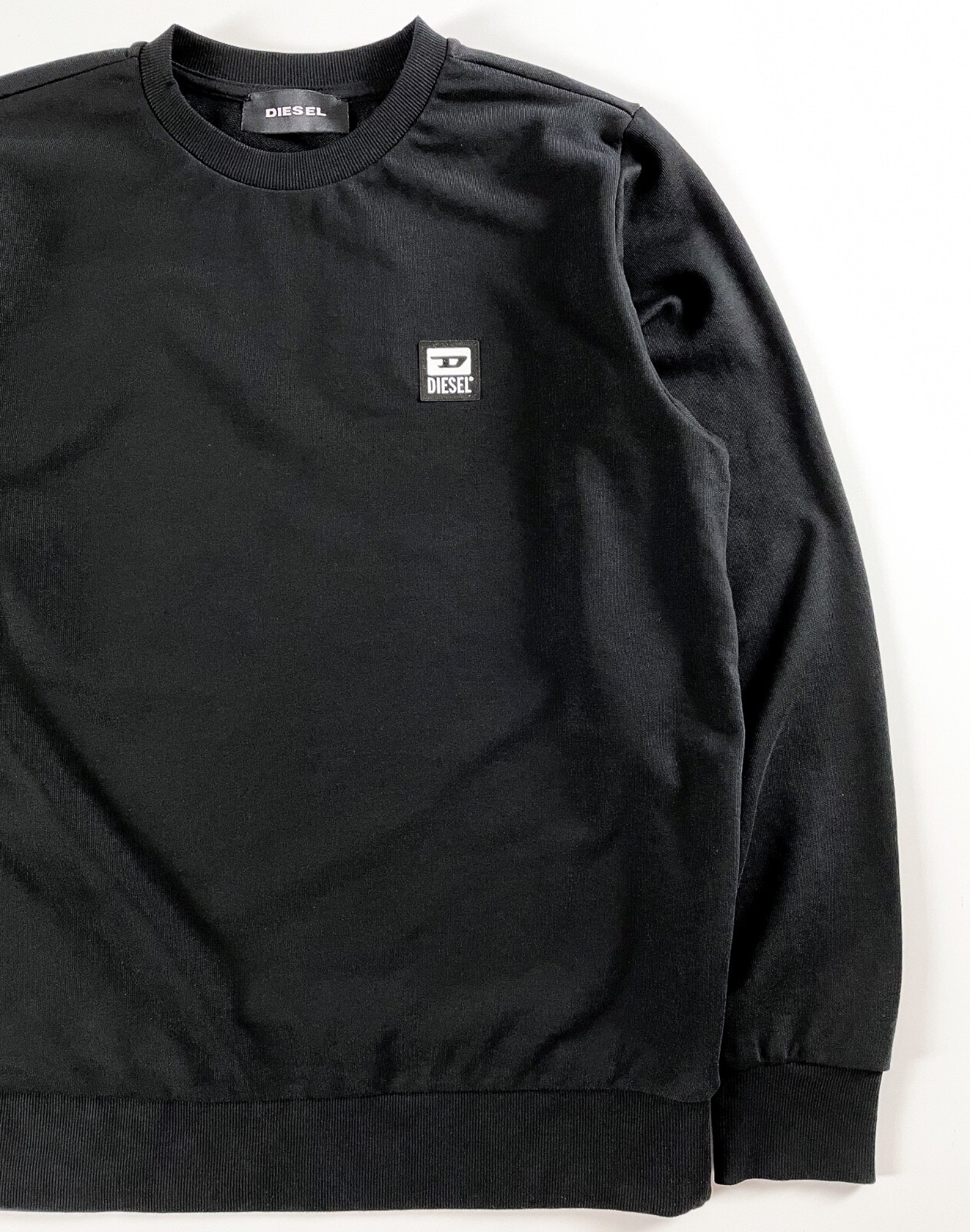 DIESEL Men’s Sweatshirt With D Logo Patch Black Crew Neck Regular Fit S ...