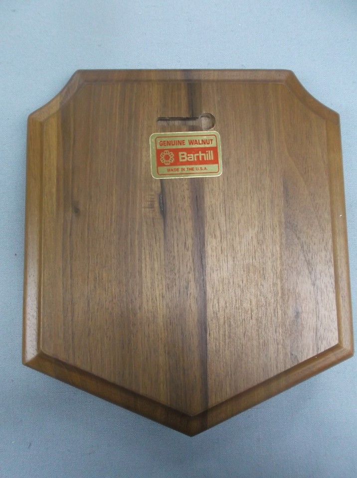 BARHILL P281 genuine walnut plaque shield 7 x 8 black brass plate ...