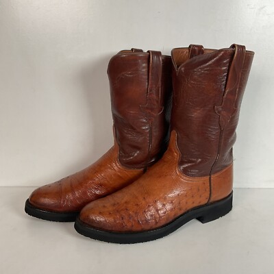 Vintage Lucchese Smooth Ostrich Roper Boots 9 D New Crepe Soles Exotic ...