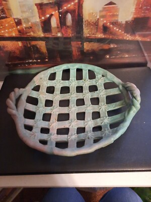 Woven Clay Or Ceramic ROLL OR FRUIT Basket Tray, 8.5 " 9.5" At Handles ...