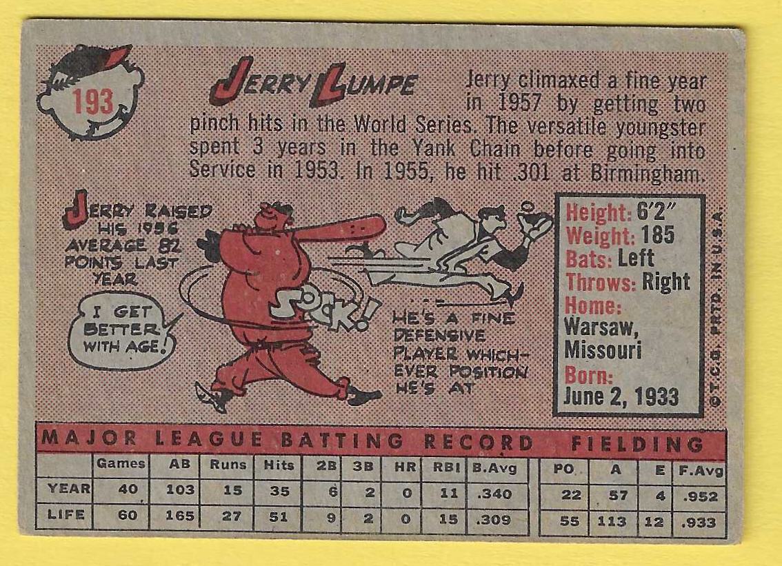 1958 Topps Jerry Lumpe Yankees #193 | eBay