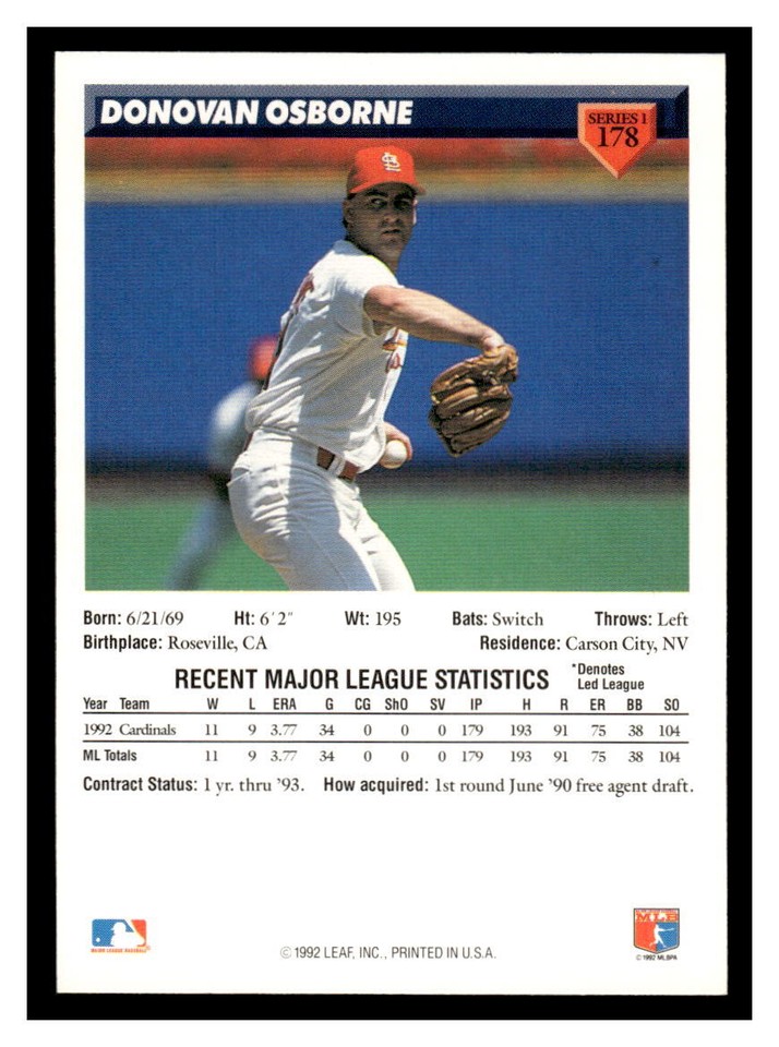 1993 Donruss #178 Donovan Osborne - St. Louis Cardinals | eBay