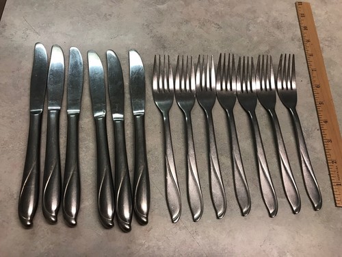 13 pc Utica Cutlery Co. Stainless Flatware JAPAN 7-Forks 6-Dinner ...