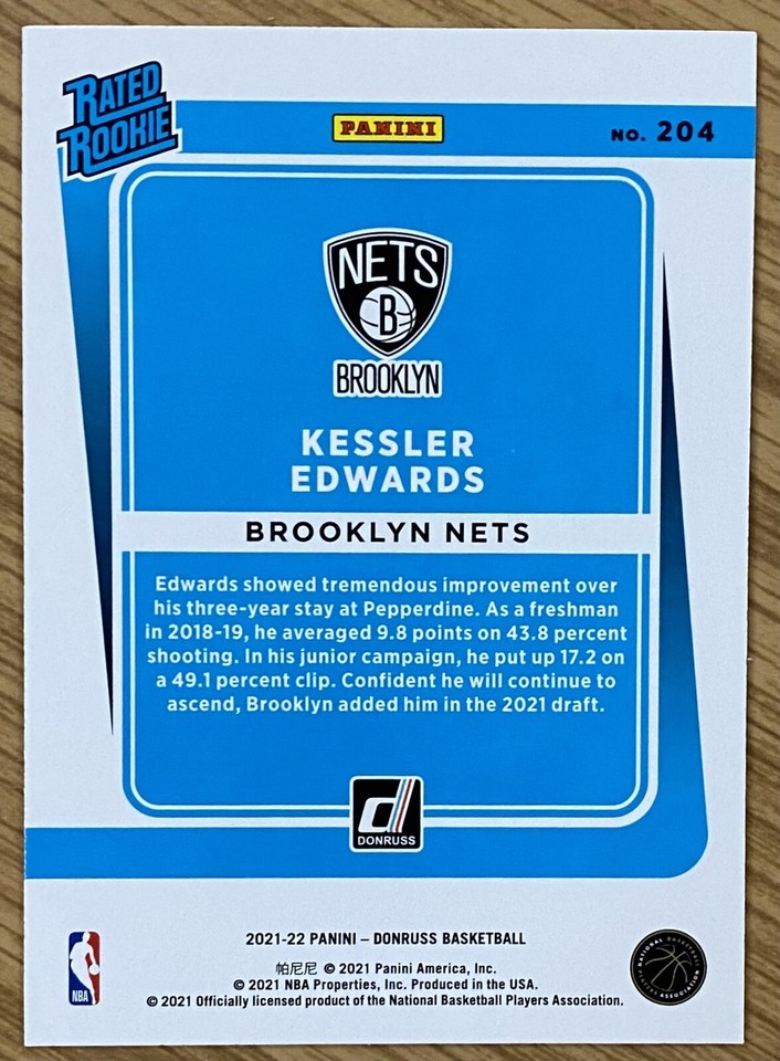 2021-22 Donruss Basketball Rated Rookie #204 Kessler Edwards Brooklyn ...
