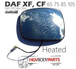 DAF XF105-106, CF65-85 Wing Wide Angle Mirror Glass Lens Heated Genuine ...