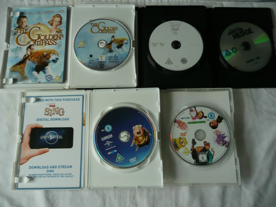 x5 DVD's Sing/Over the Hedge/Toy Story 4/The Golden Compass/Despicable ...