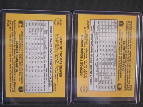 Tom Seaver Error/Correct Baseball Card Lot Of 2. Reverse Backs. 1987 ...