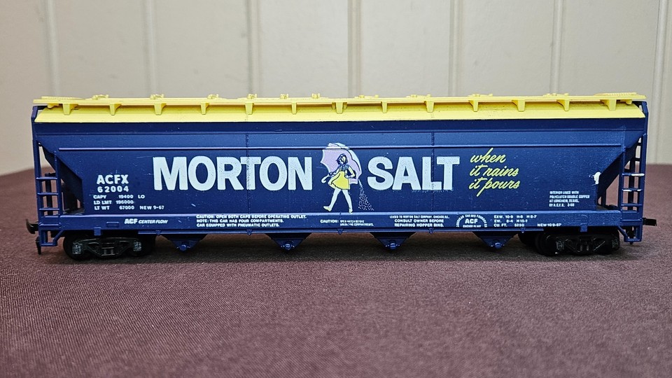 TYCO 61' Center Flow Hopper Car Morton Salt Rd ACFX 62004 HO Scale Vtg ...