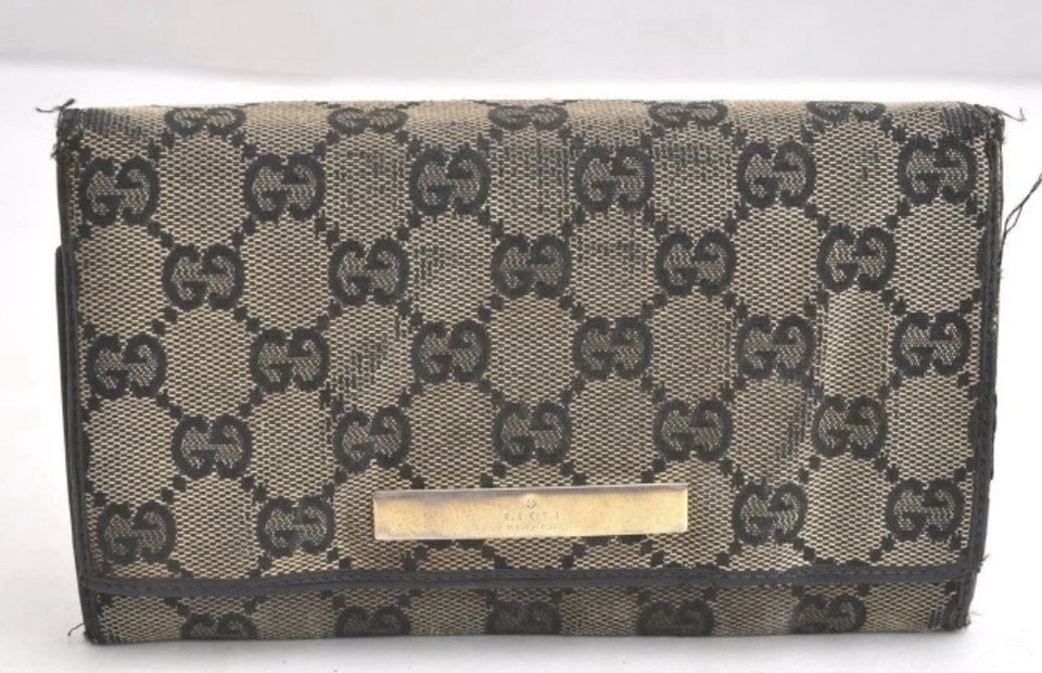 Bargain Gucci GG Long Wallet Beige Brown Leather Elegant Classic Design ...