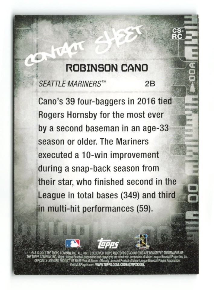 2017 Stadium Club Robinson Cano #CS-RC Contact Sheet Seattle Mariners ...