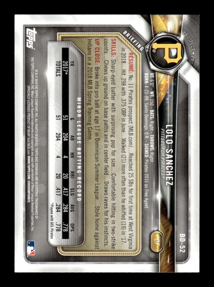 2018 Bowman Draft Lolo Sanchez #BD-52 | eBay