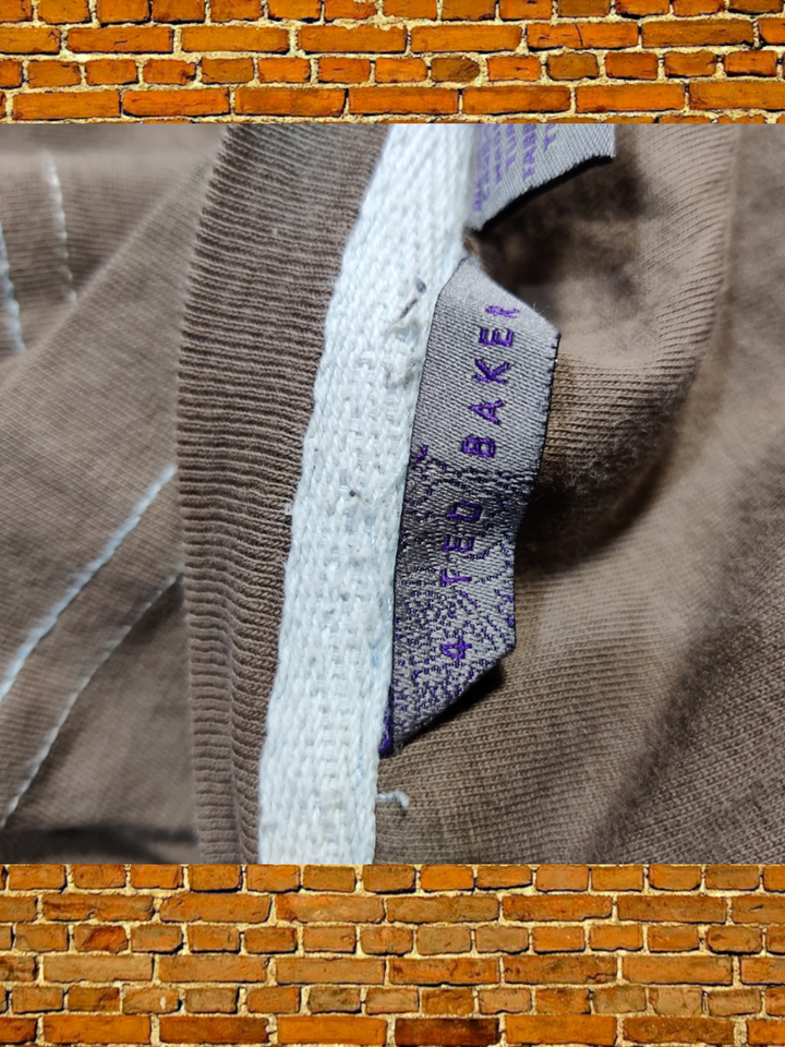MENS TED BAKER SIZE 4 MEDIUM M BROWN EMBROIDERED LOGO CASUAL CREW T ...