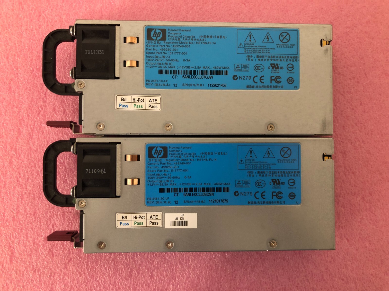 1 LOT OF 2 HP 499249-201 460W POWER SUPPLY HSTNS-PL14 499250-201 511777 ...