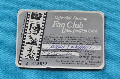 UNIVERSAL STUDIOS FAN CLUB MEMBERSHIP CARD , EXPIRED - VINTAGE | eBay