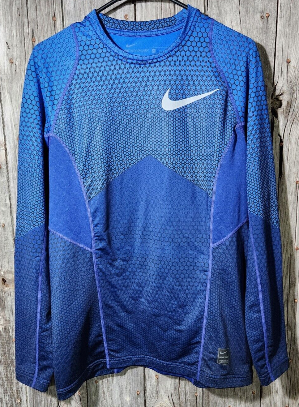 men's NIKE Pro HYPERWARM Combat fitted BLUE Compressi… - Gem