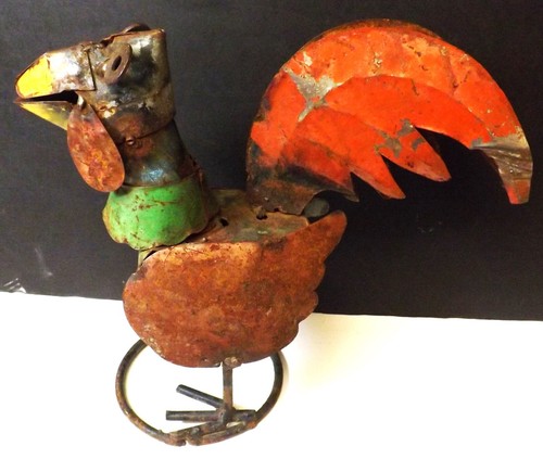 Rustic Metal Rooster Sculpture Statue Yard Art Free Standing Garden ...